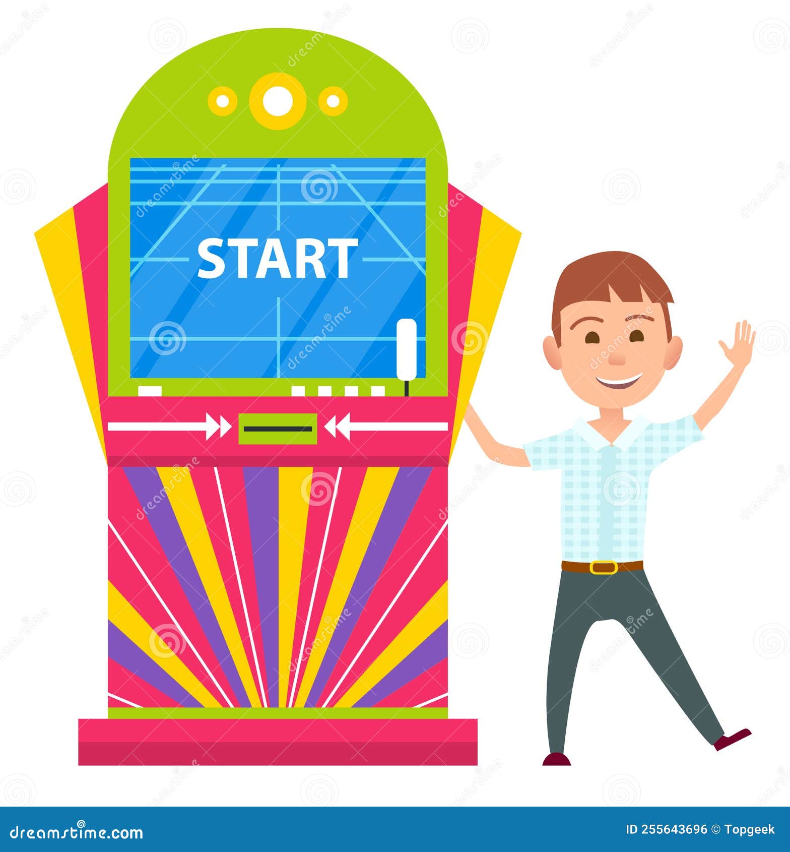 Small Boy Kid Playing on Game Machine Start Play Stock Vector ...