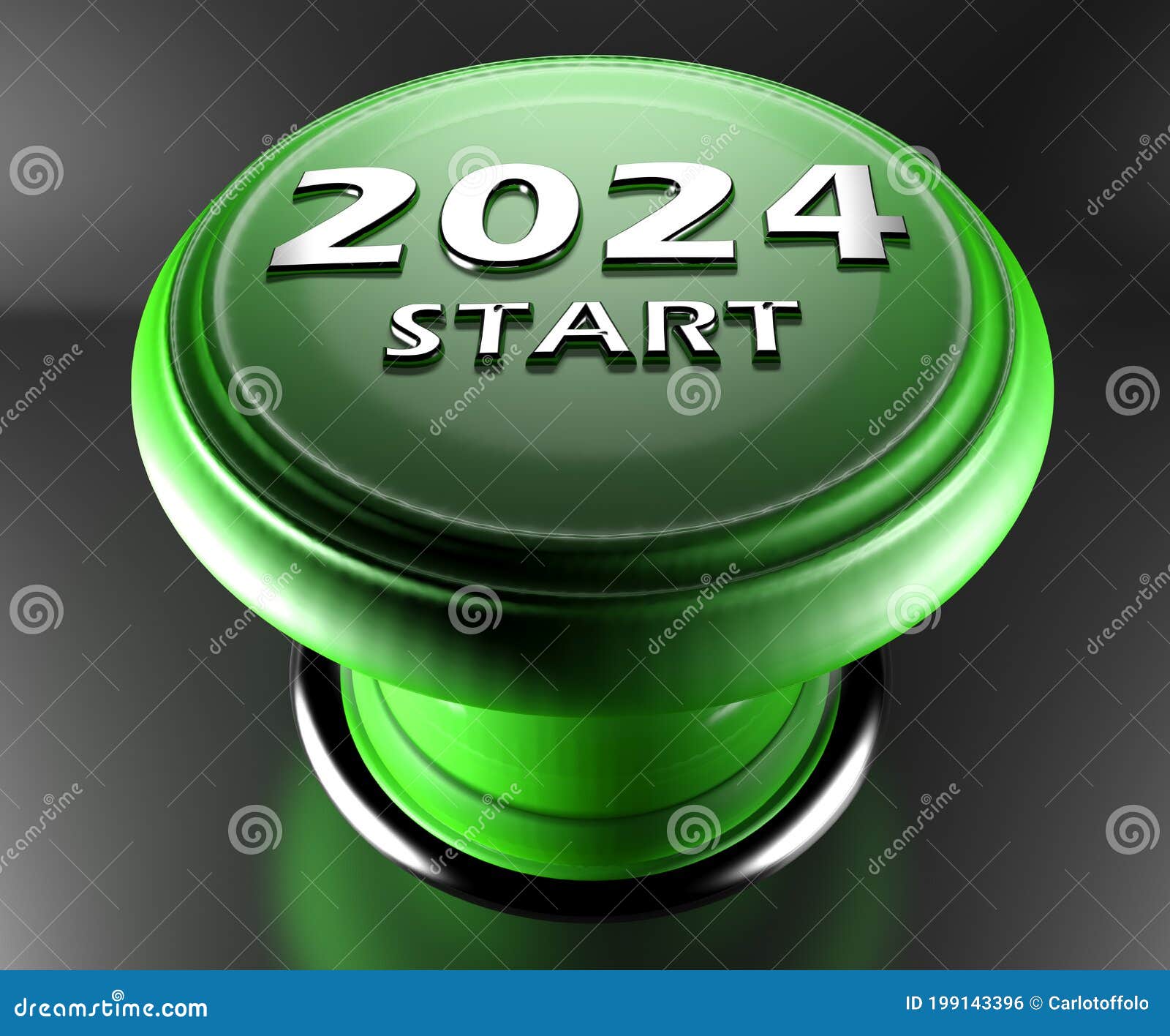 2024 START Green Push Button on Black Background - 3D Rendering ...