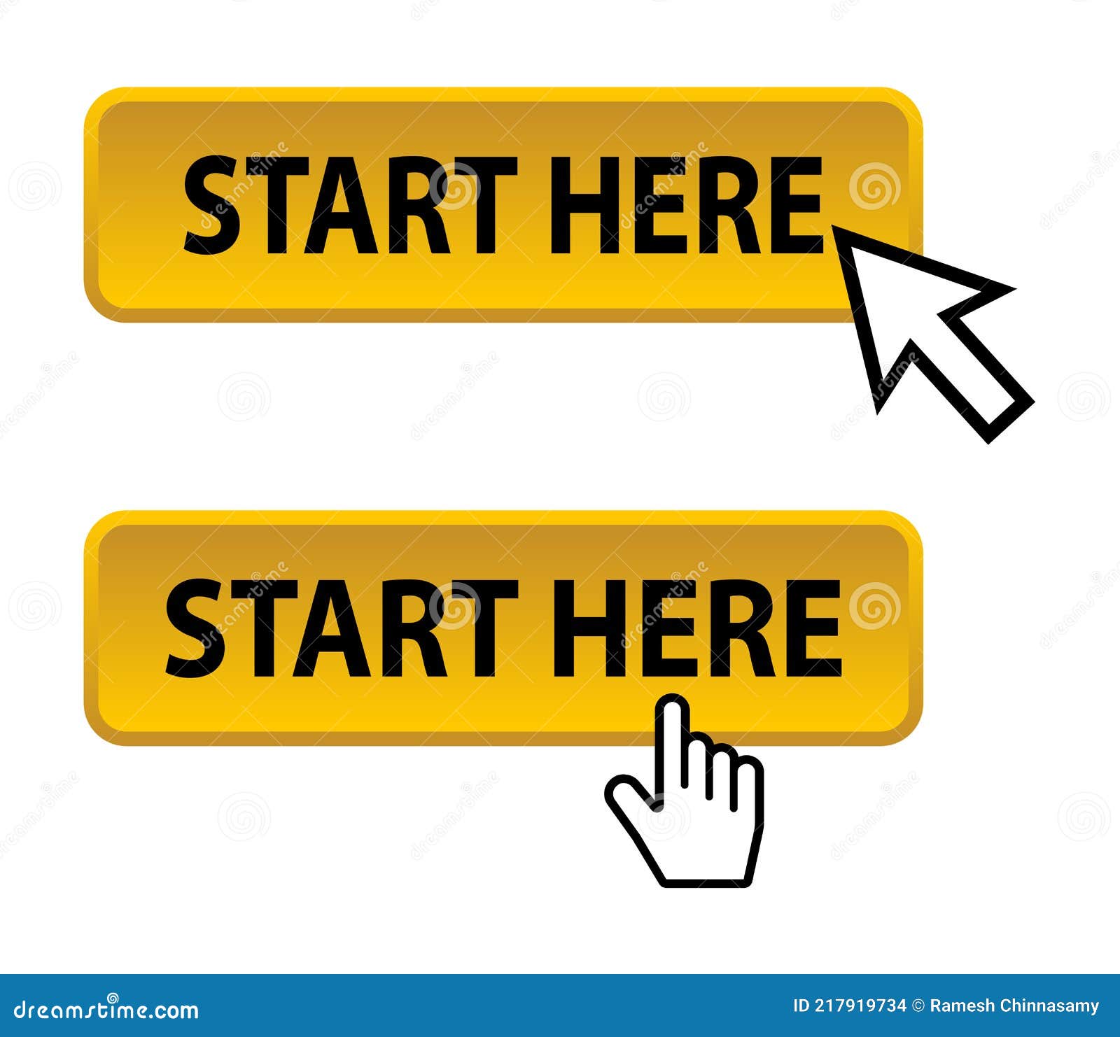 Start Here Button - Colorful Vector Illustration With Mouse Arrow ...
