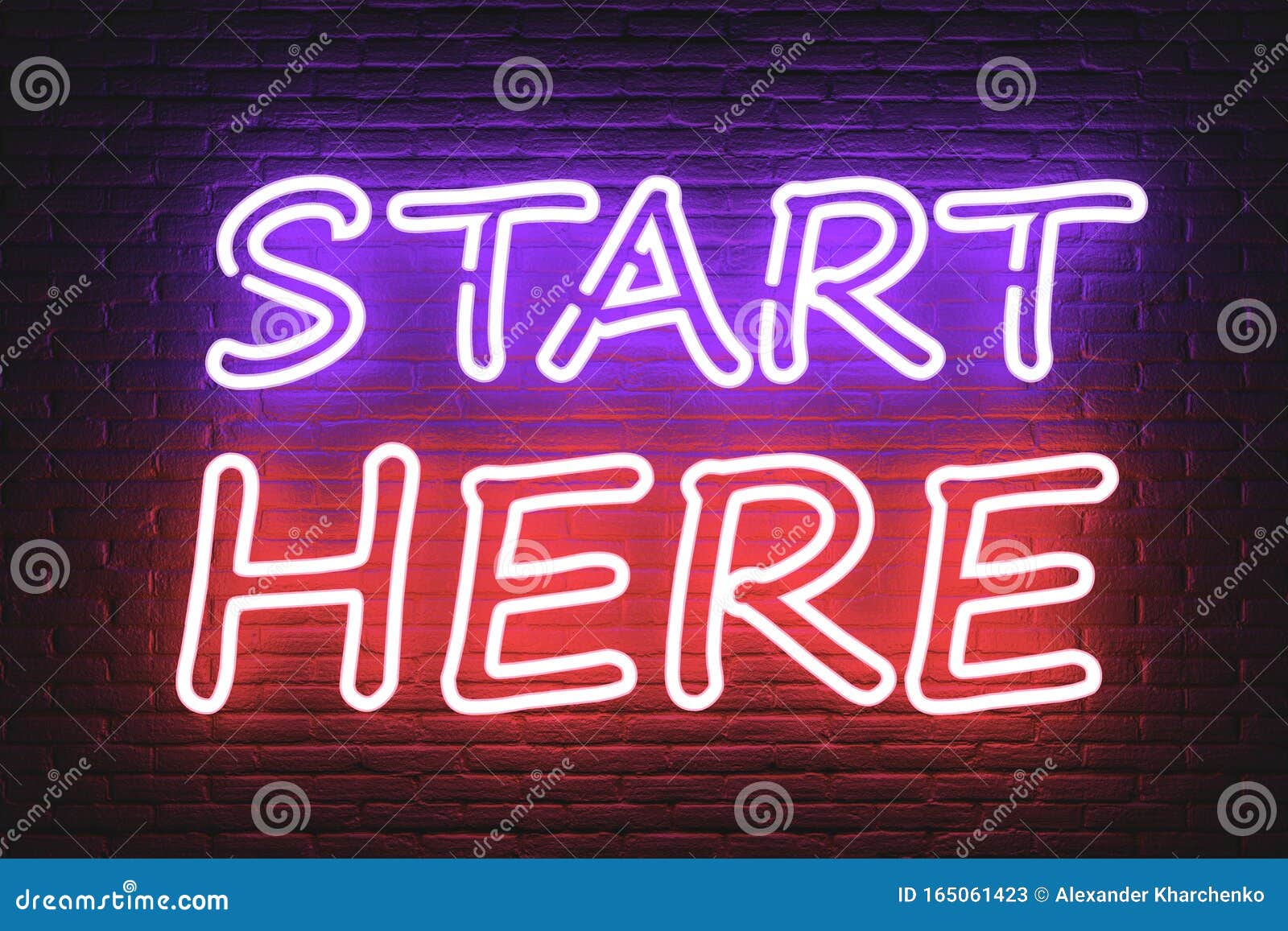 Start Here Neon Sign. 3d Rendering Stock Illustration - Illustration of ...