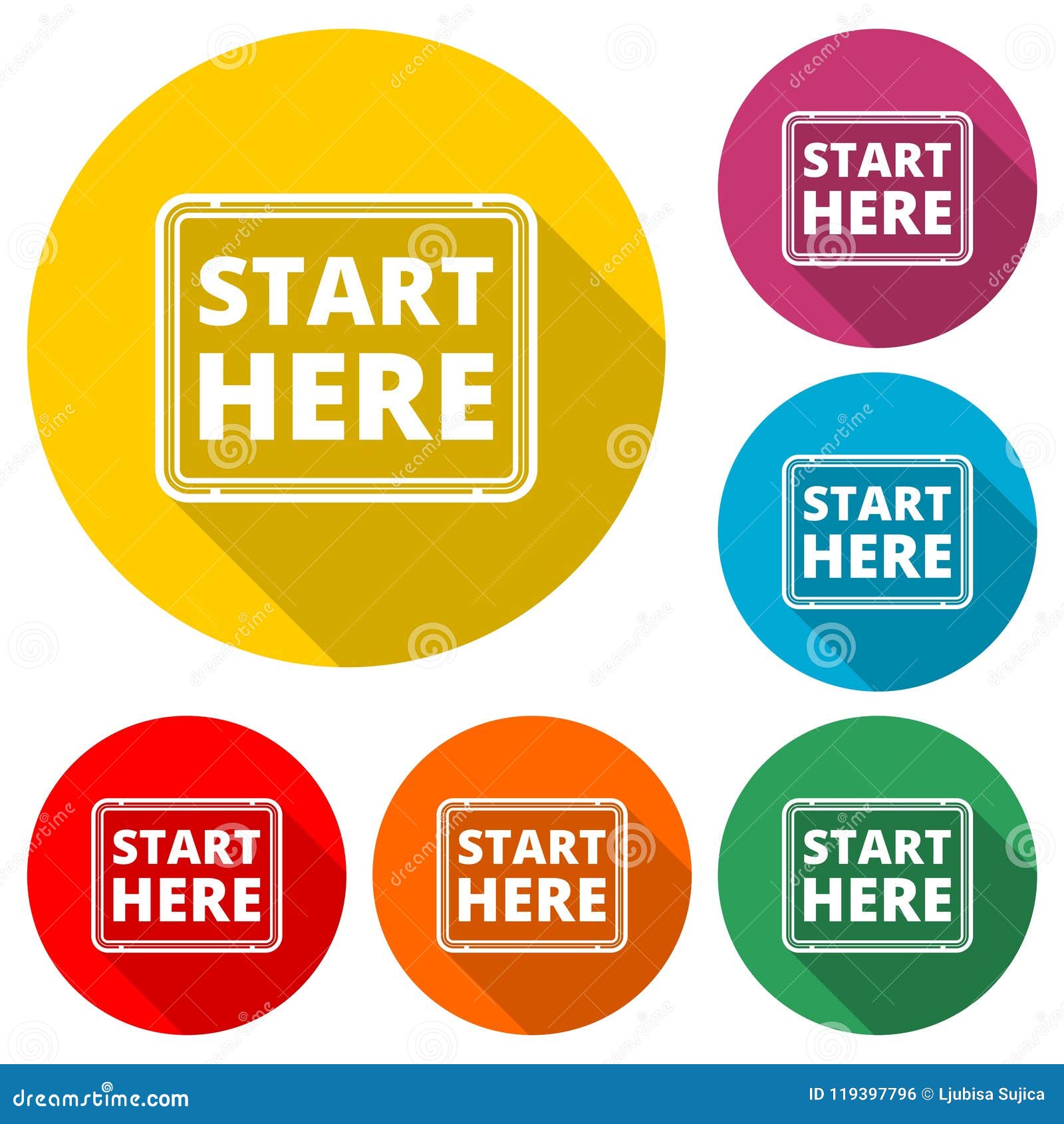 Start Here Sign, Start Here Icon, Start Here Button, Color Icon with ...