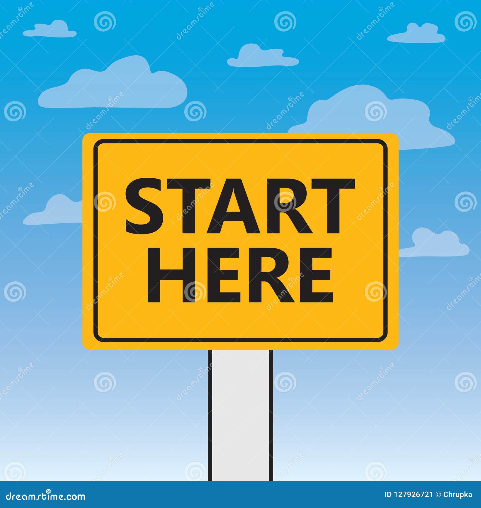 Start Here Written on a Billboard Stock Vector - Illustration of clouds ...
