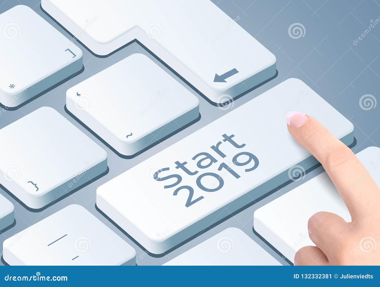 Start 2019 Keyboard Key. Finger Push the Button Stock Illustration ...