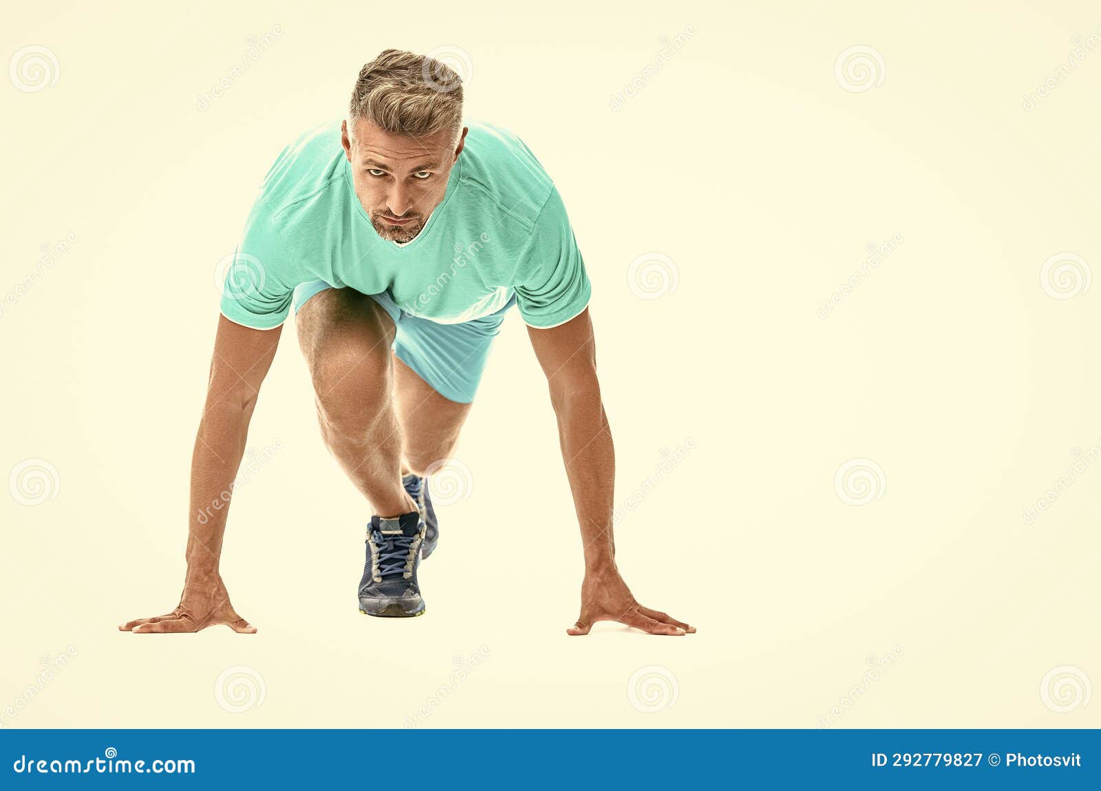 At the Start Line Runner Ready for Action, Copy Space. Runner Getting ...