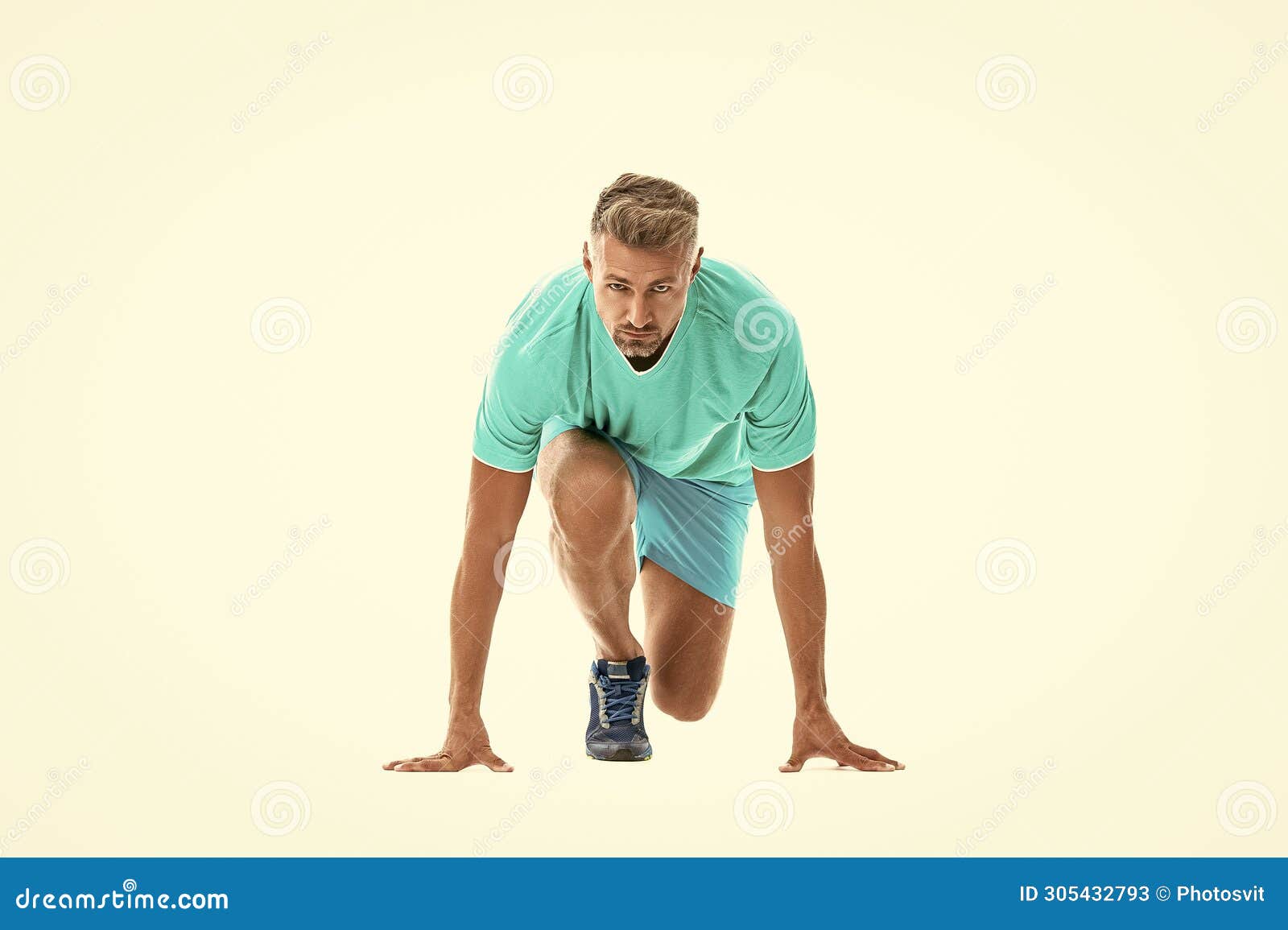 At the Start Line Runner Ready for Racing. Runner Getting Ready To ...