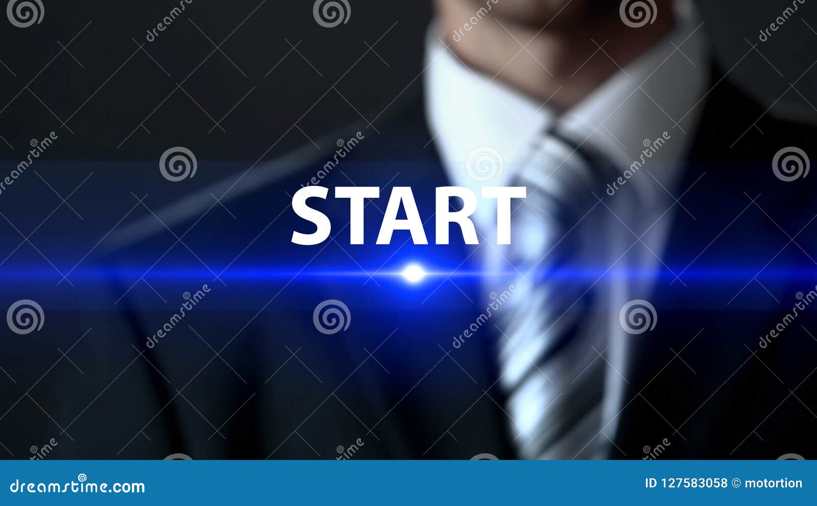 Start, Man in Official Suit Standing in Front of Screen, First Steps ...