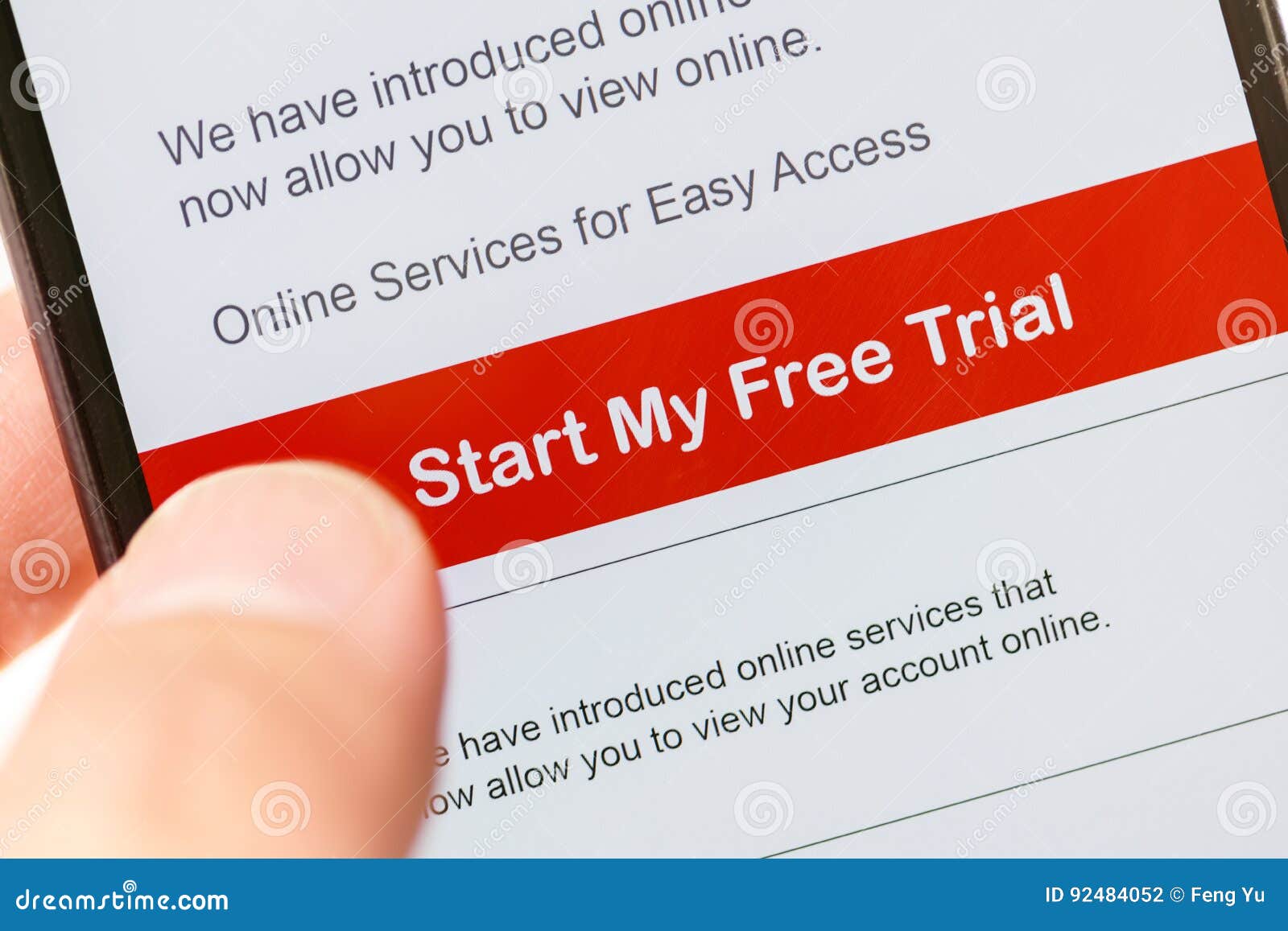 Start my free trial stock photo. Image of screen, touch - 92484052