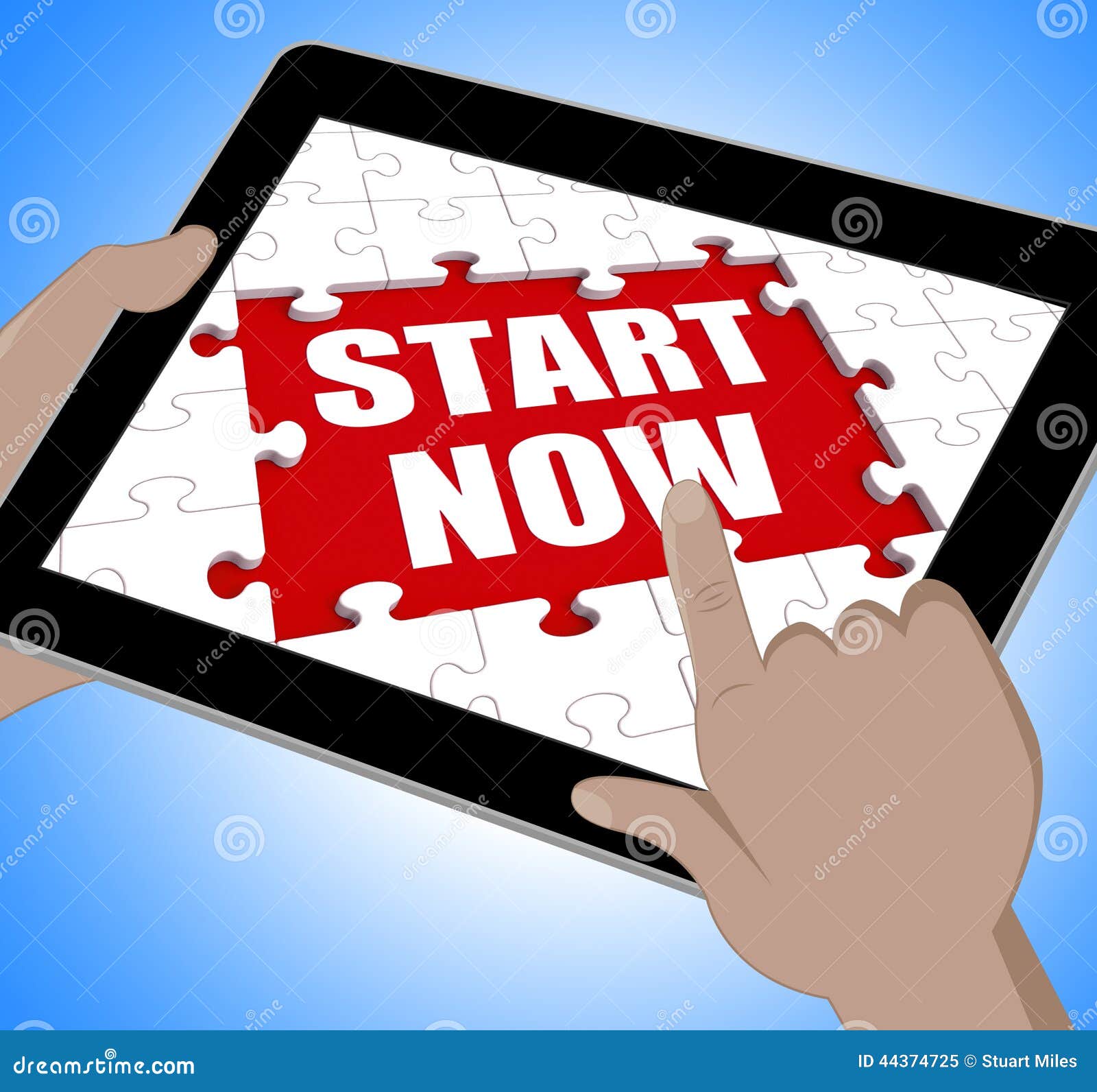 Start Now Tablet Shows Commence or Begin Immediately Stock Illustration ...