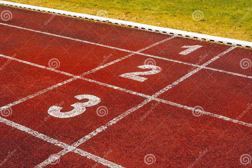 Start Points with Numbers on Athlete Track in Stadium Stock Photo ...