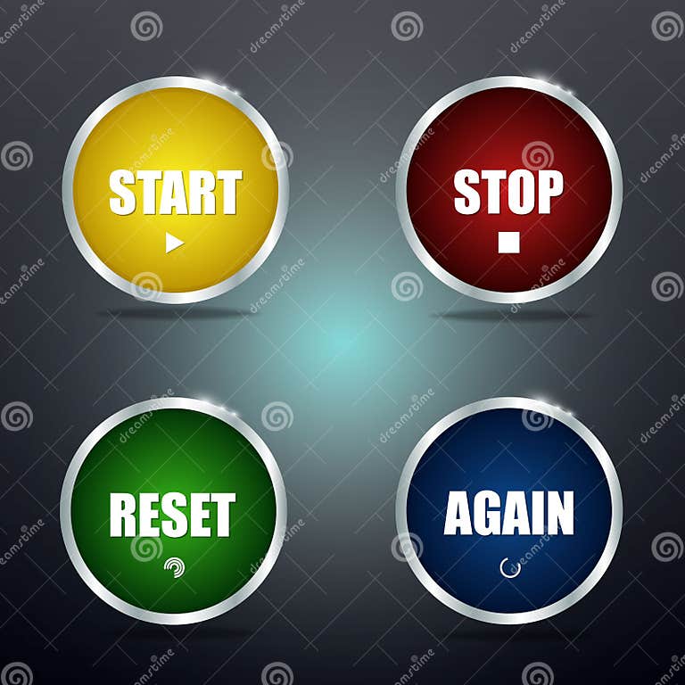 Start Reset Stop and Again Buttons Stock Vector - Illustration of black ...