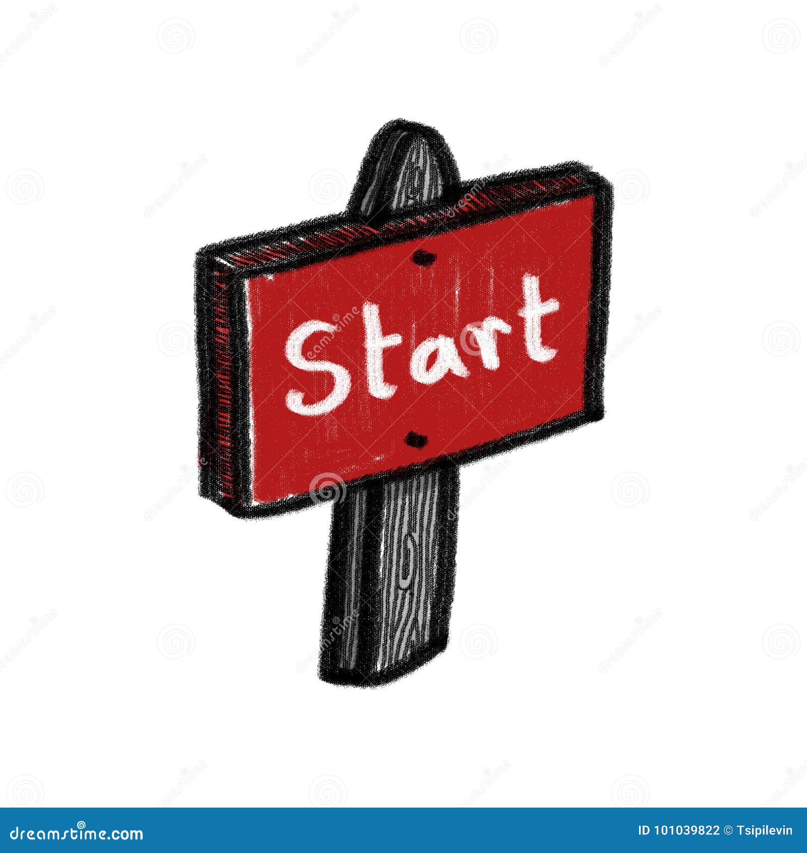 Start Wooden Sign Cartoon on White Background Stock Photo - Image of ...