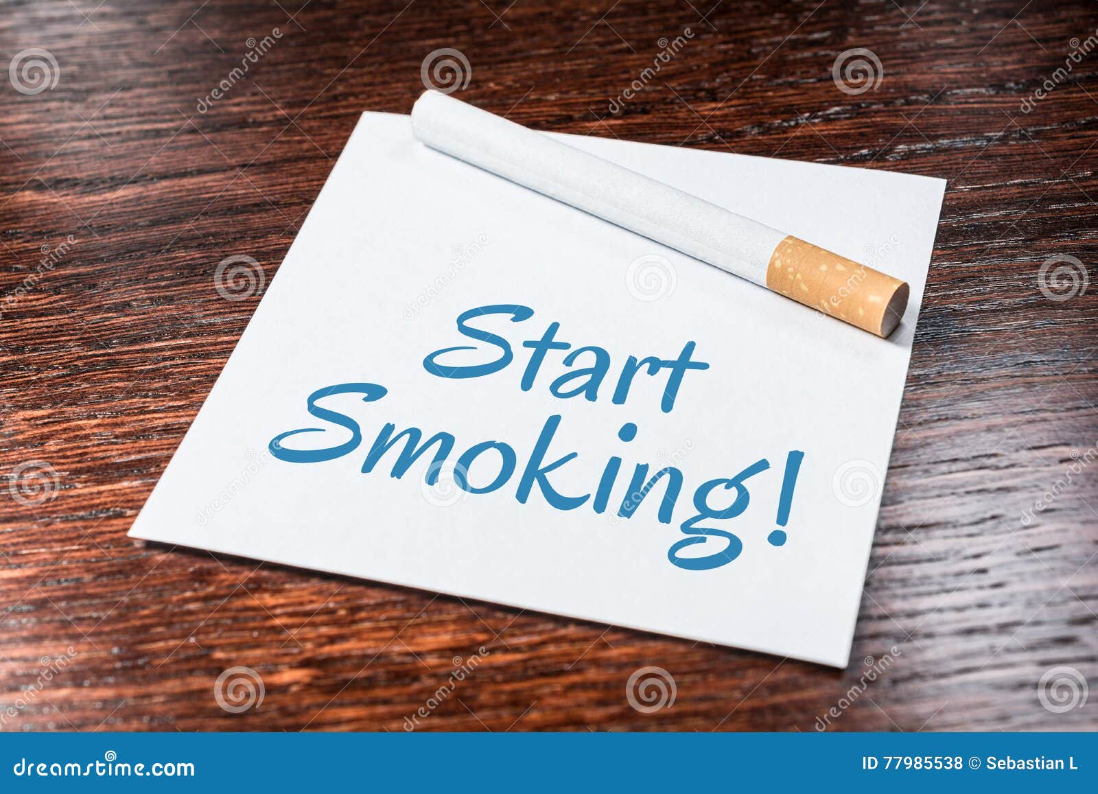 Start Smoking Reminder with Cigarette on Wooden Shelf Stock Photo ...