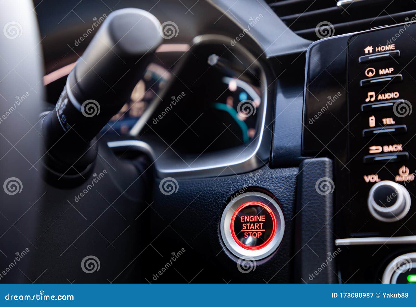 Start-stop button in a car stock image. Image of electronic - 178080987