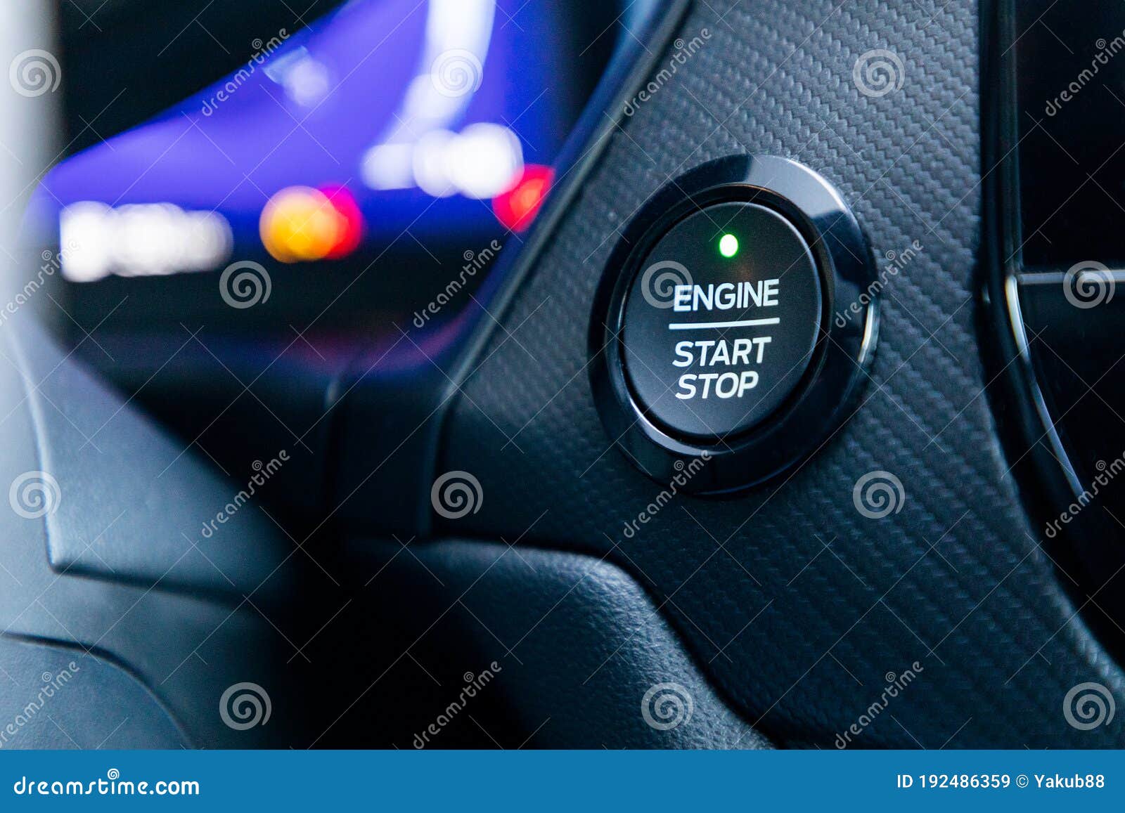 Start-stop button in a car stock image. Image of closeup - 192486359