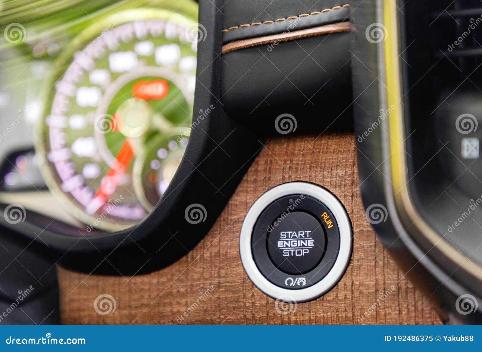 Start-stop button in a car stock image. Image of power - 192486375