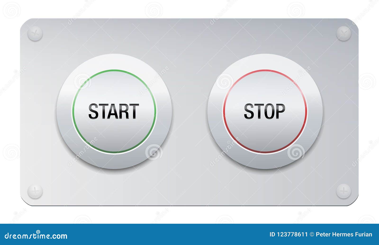 Start Stop Buttons Chrome Surface Stock Vector - Illustration of player ...