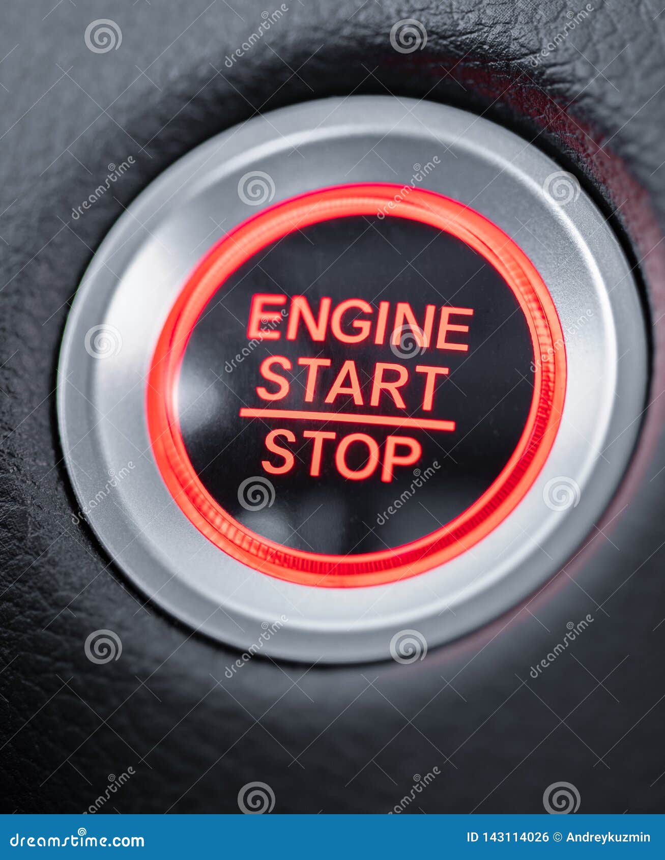 Start Stop Car Engine Glowing Red Button Stock Photo - Image of light ...