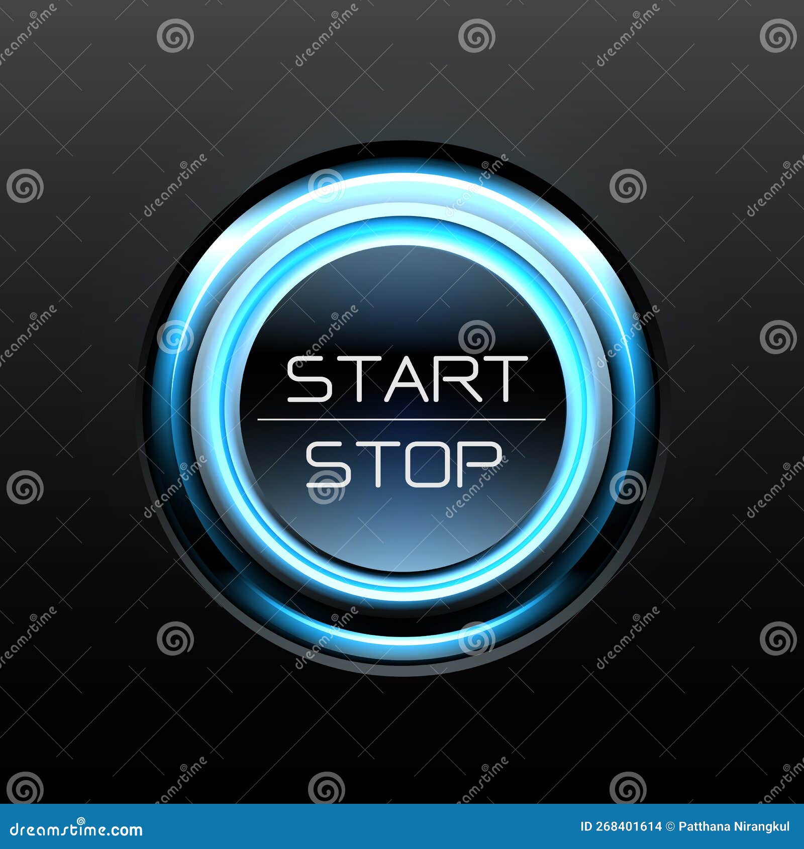 Start Stop Engine Button Blue Light Power on Black Design Concept ...