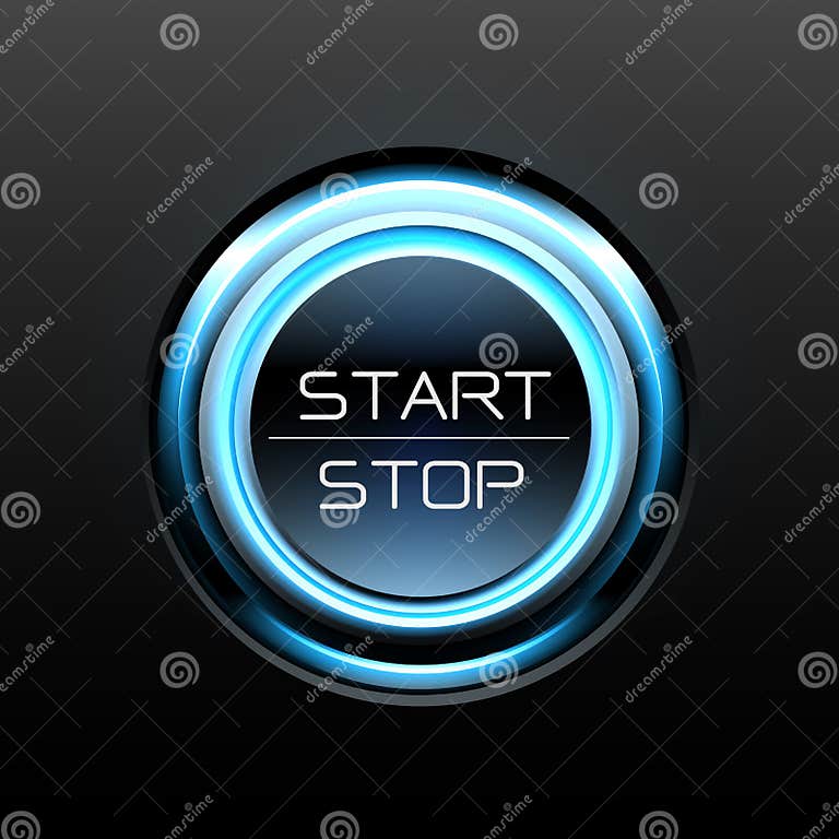 Start Stop Engine Button Blue Light Power on Black Design Concept ...