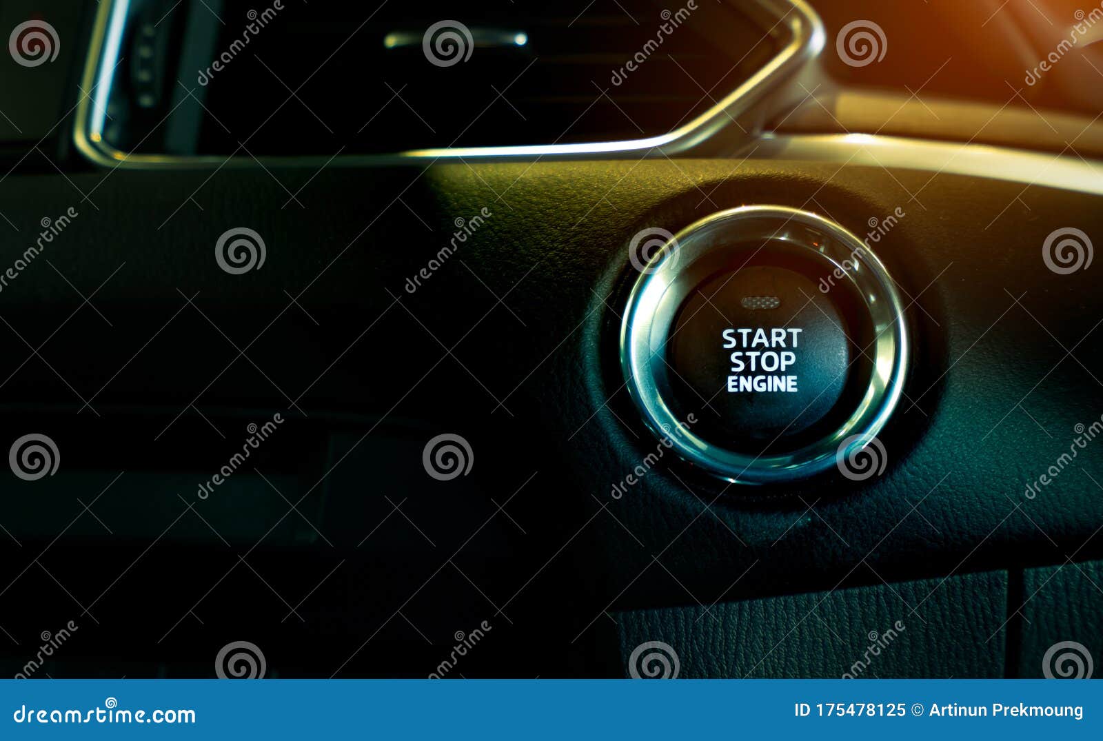 Start Stop Engine Button of Luxury Car. Push Up Button for Start or ...