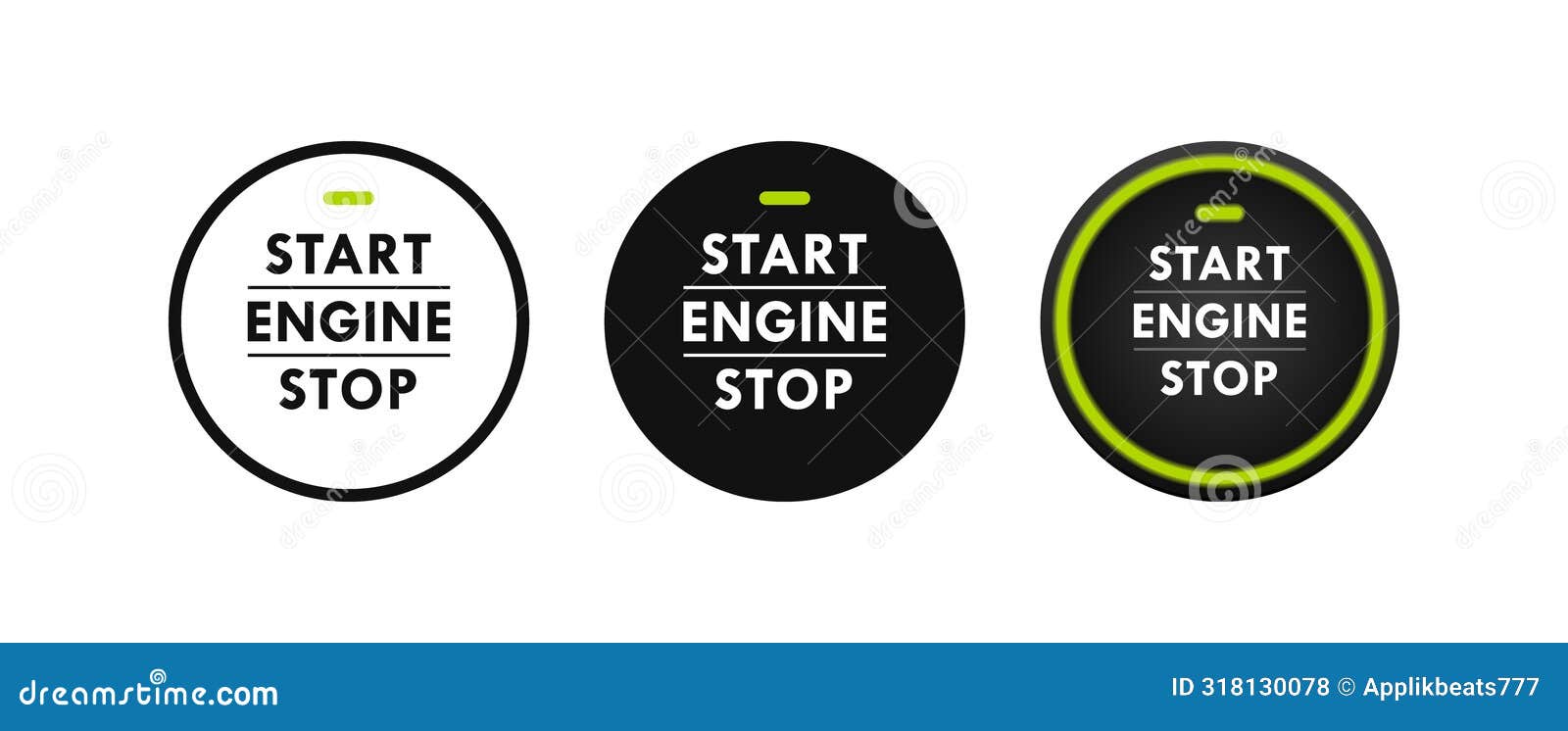 Start Stop Engine Button Set. Engine Starting and Stopping System ...