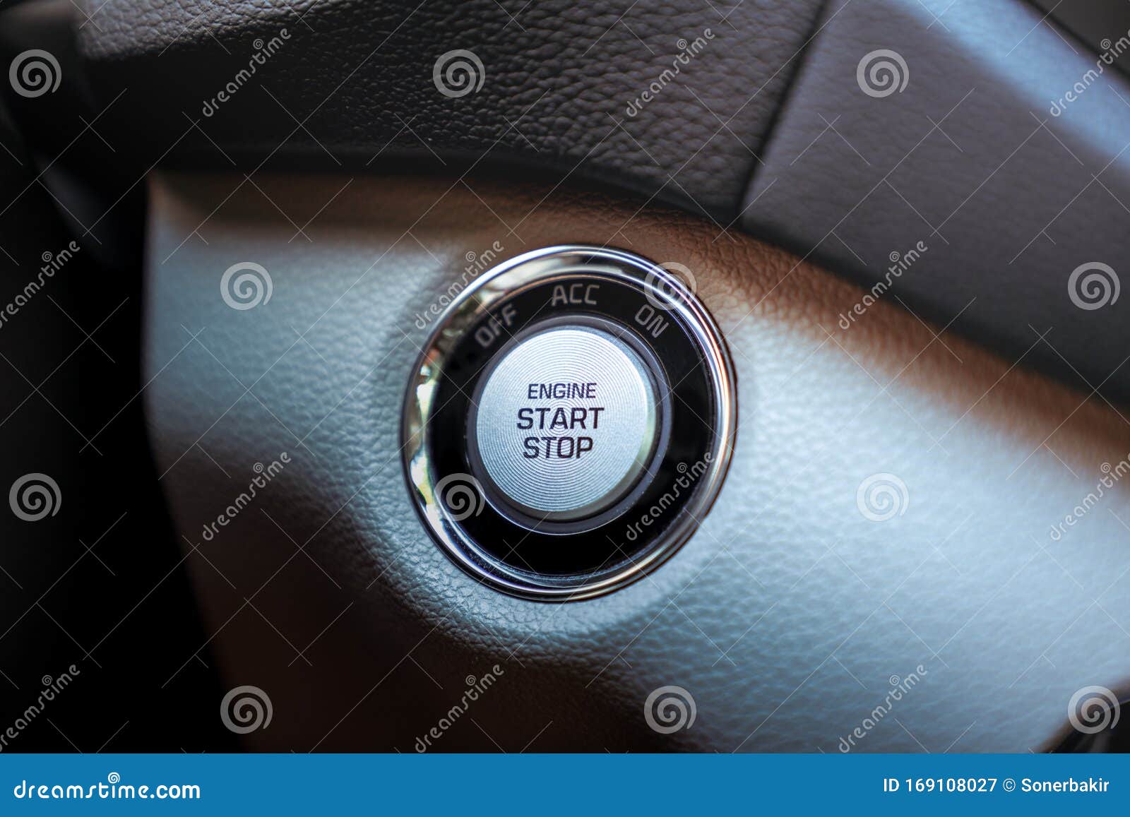 Start Stop Engine Modern New Technology Car Button, Close Up. Stock ...