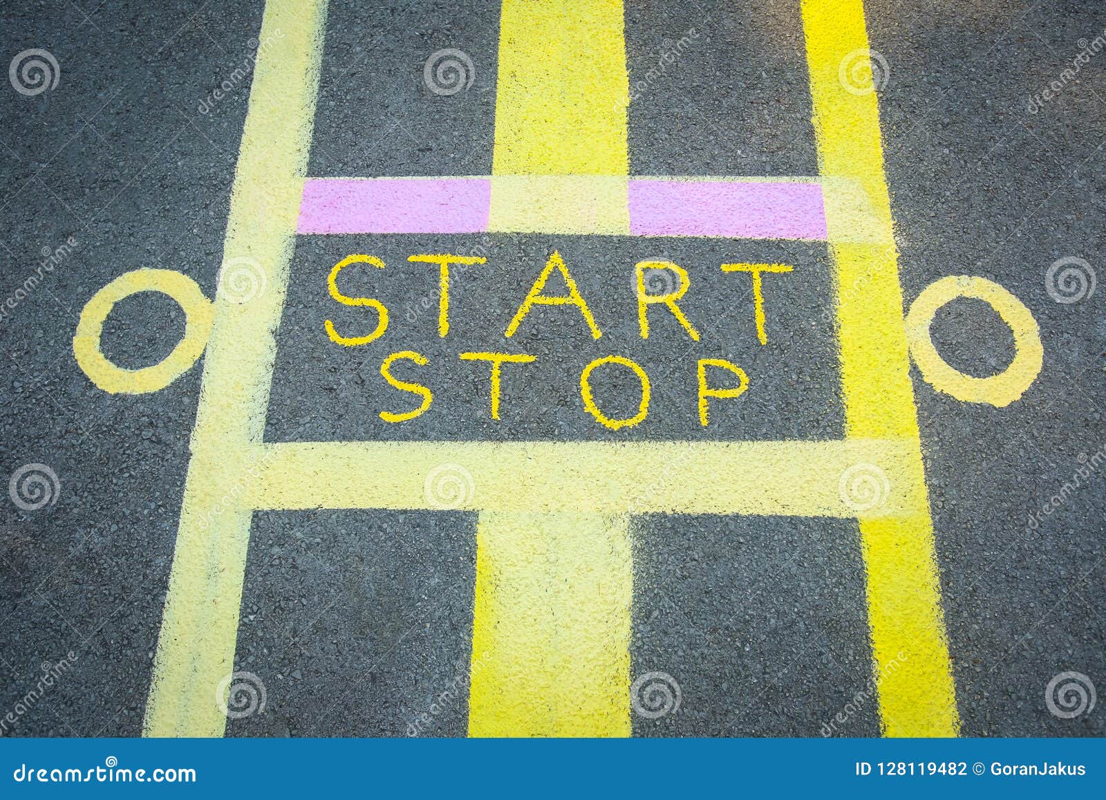 Start and Stop Sign on Road Stock Photo - Image of asphalt, line: 128119482