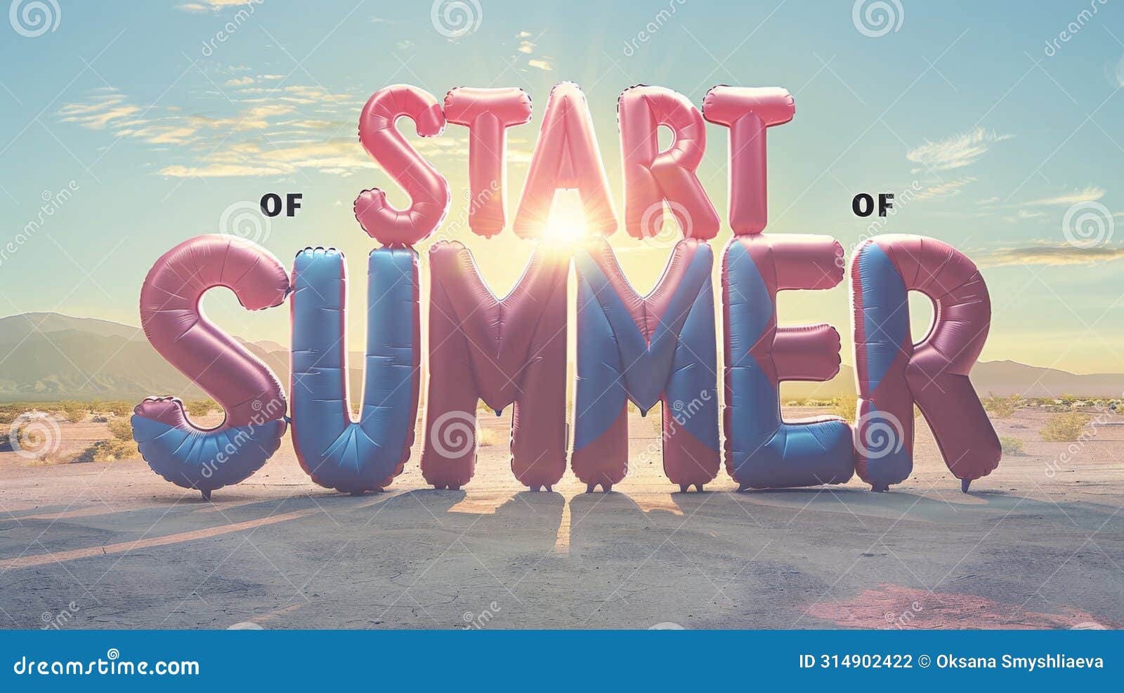 Start of Summer Balloon Letters Celebration at Sunrise Stock Photo ...