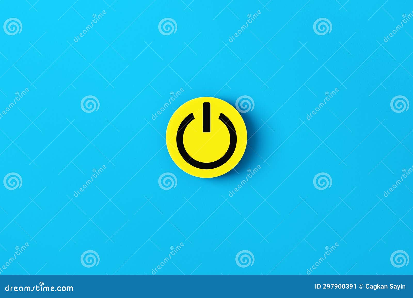 Start Symbol on a Yellow Round Button on Blue Background. Start Button ...