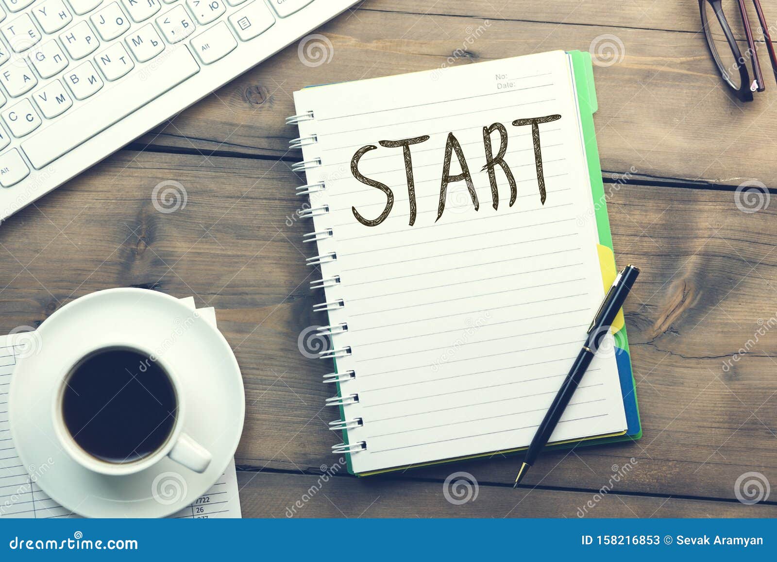 Start Text on Notebook on Desktop Stock Image - Image of employment ...