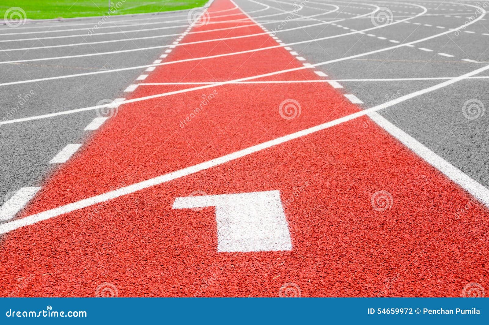 Start Track. Lanes 1 Number One on Red Racing. Stock Photo - Image of ...
