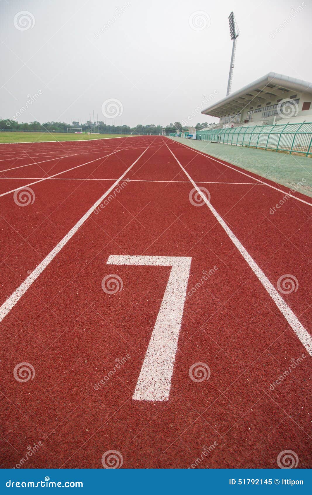 Start Track Number 7 on Red Running Track. Stock Image - Image of ...