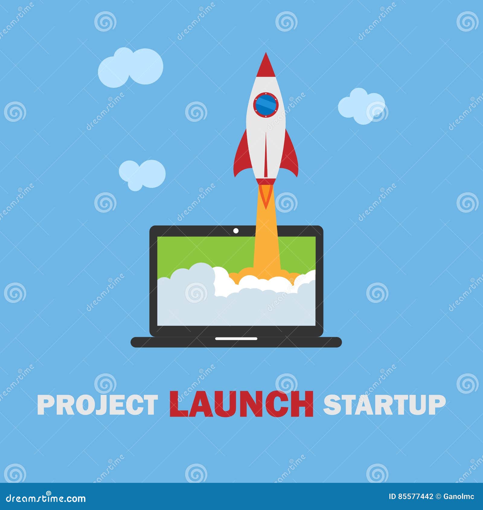 Start Up Business Concept. Flat Vector Illustration with Rocket Launch ...