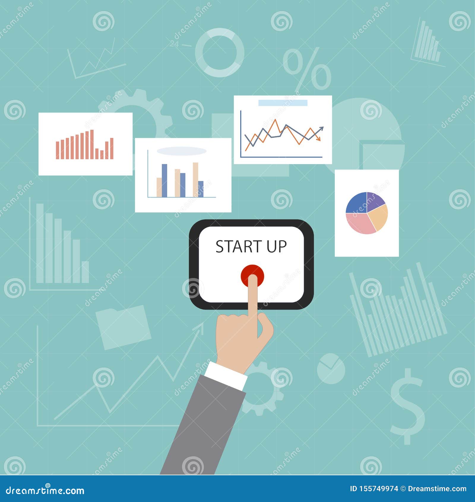 Start Up Button the Concept of Starting a Business. Vector.gears and ...