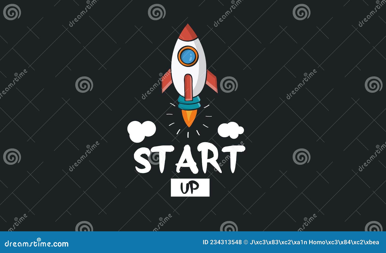 Start Up Concept - Comic Start Up Text with Rocket Launch. Stock Vector ...