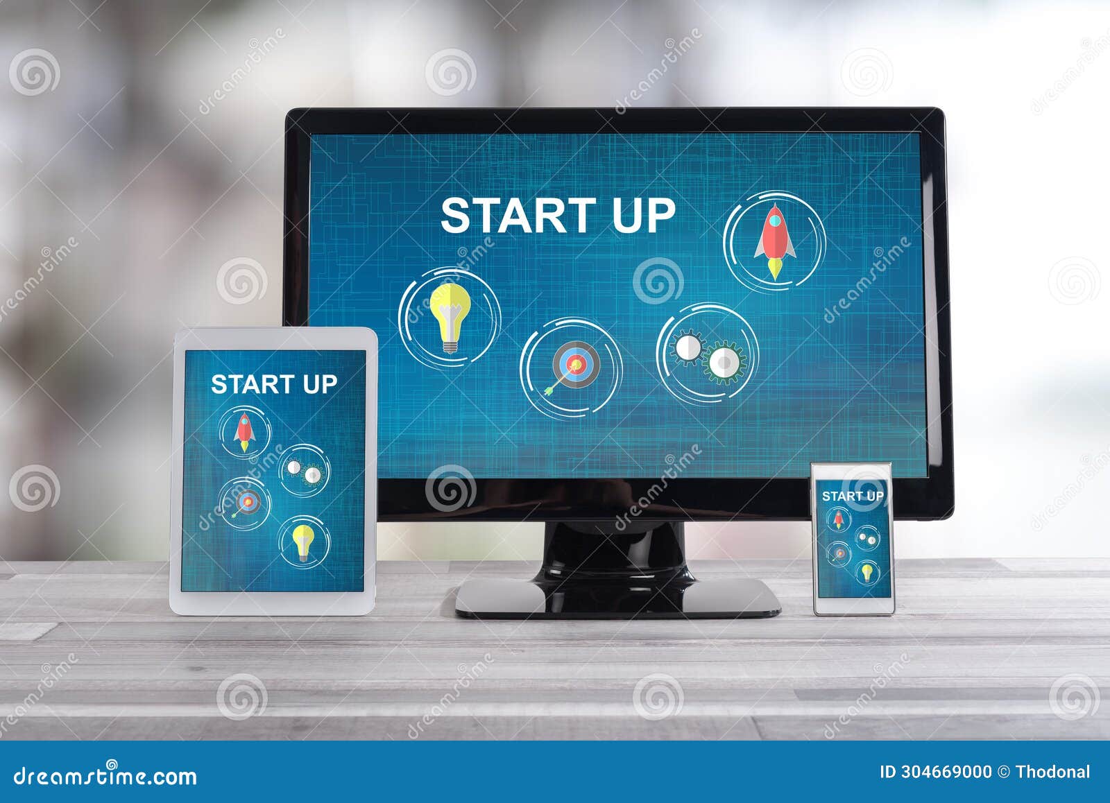 Start Up Concept on Different Devices Stock Photo - Image of start ...