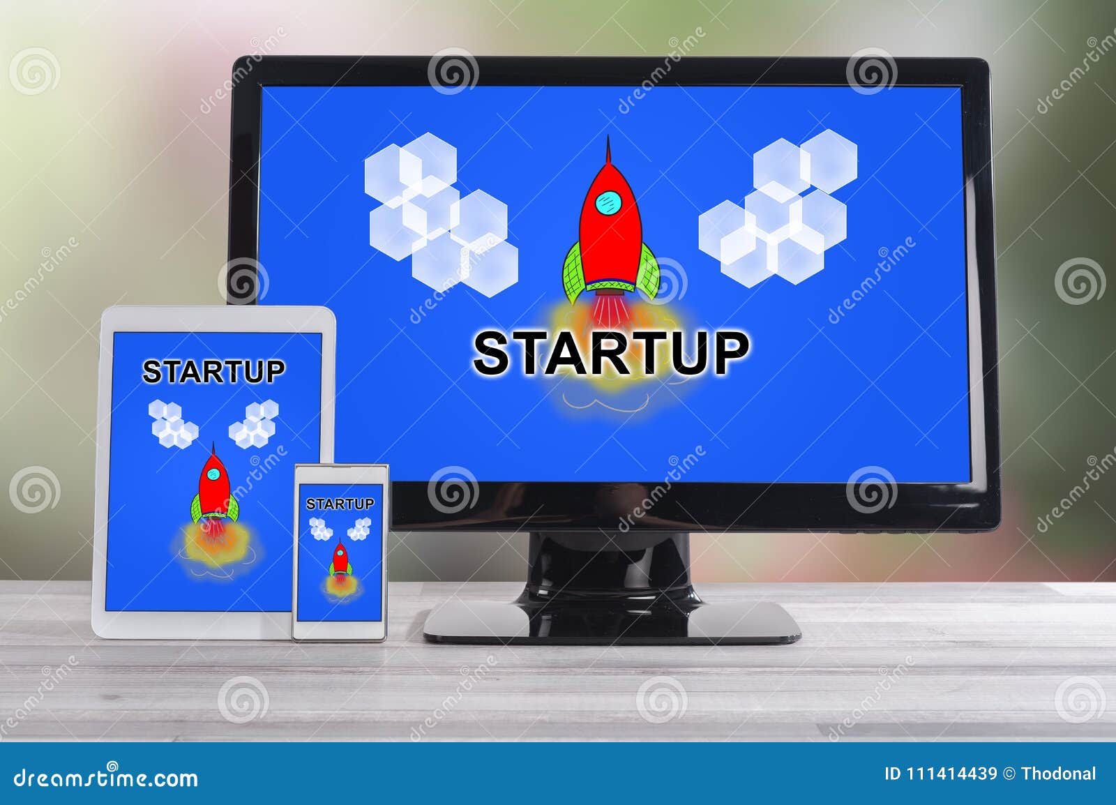 Start Up Concept on Different Devices Stock Image - Image of rocket ...