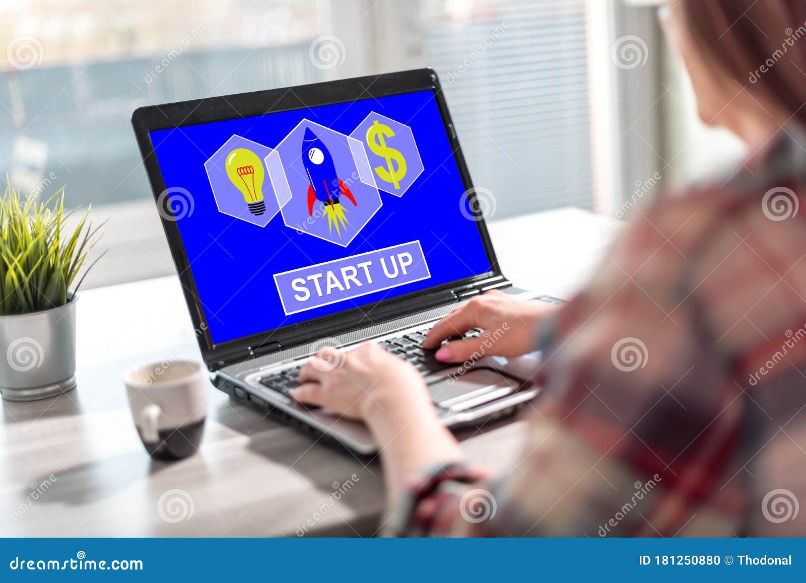 Start Up Concept on a Laptop Screen Stock Photo - Image of creative ...