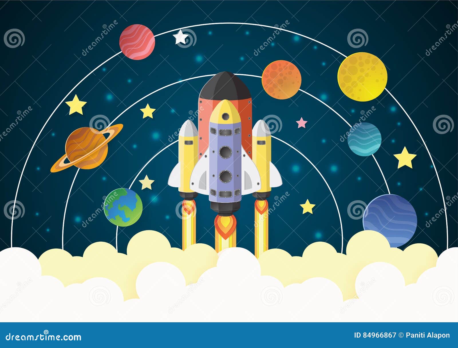 Rocket Flying Doodle Crayon Style Drawing Vector Illustration ...