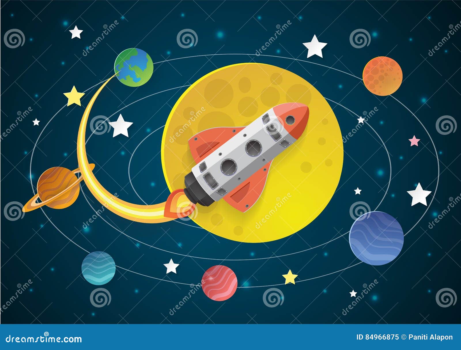 Start Up Concept. Rocket Flying on the Moon Stock Vector - Illustration ...