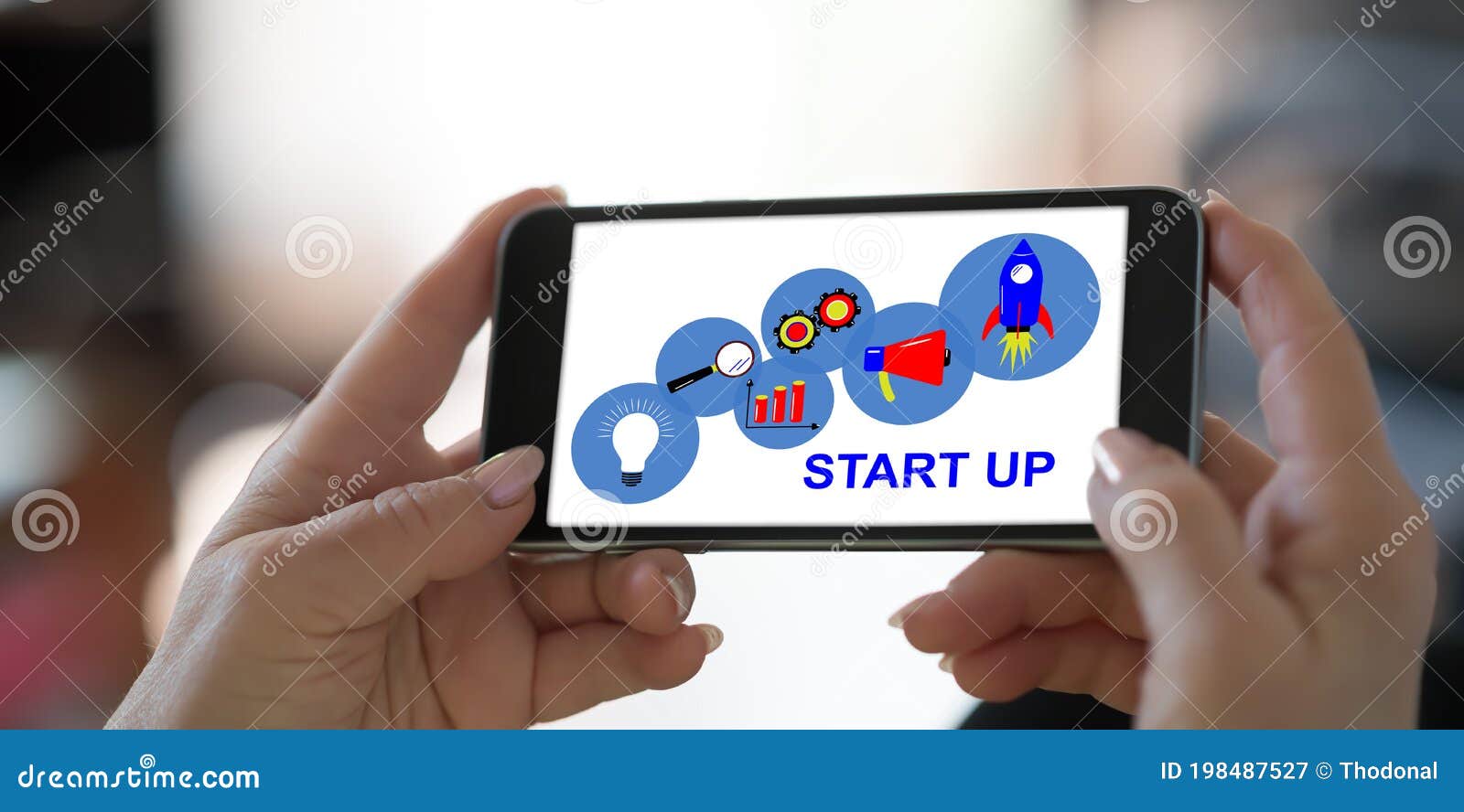 Start Up Concept on a Smartphone Stock Image - Image of hand, teamwork ...