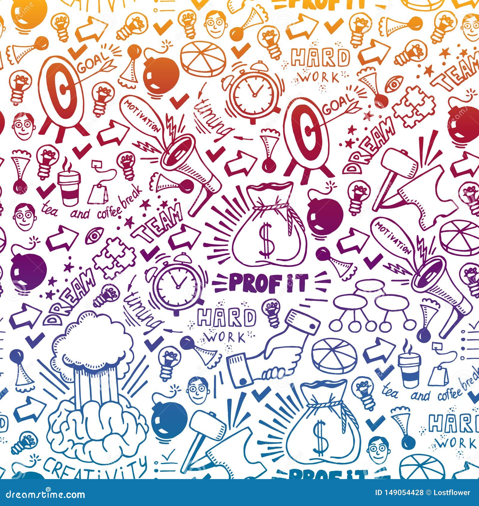 Start Up Concept. Vector Pattern with Motivational Icons. Rocket ...