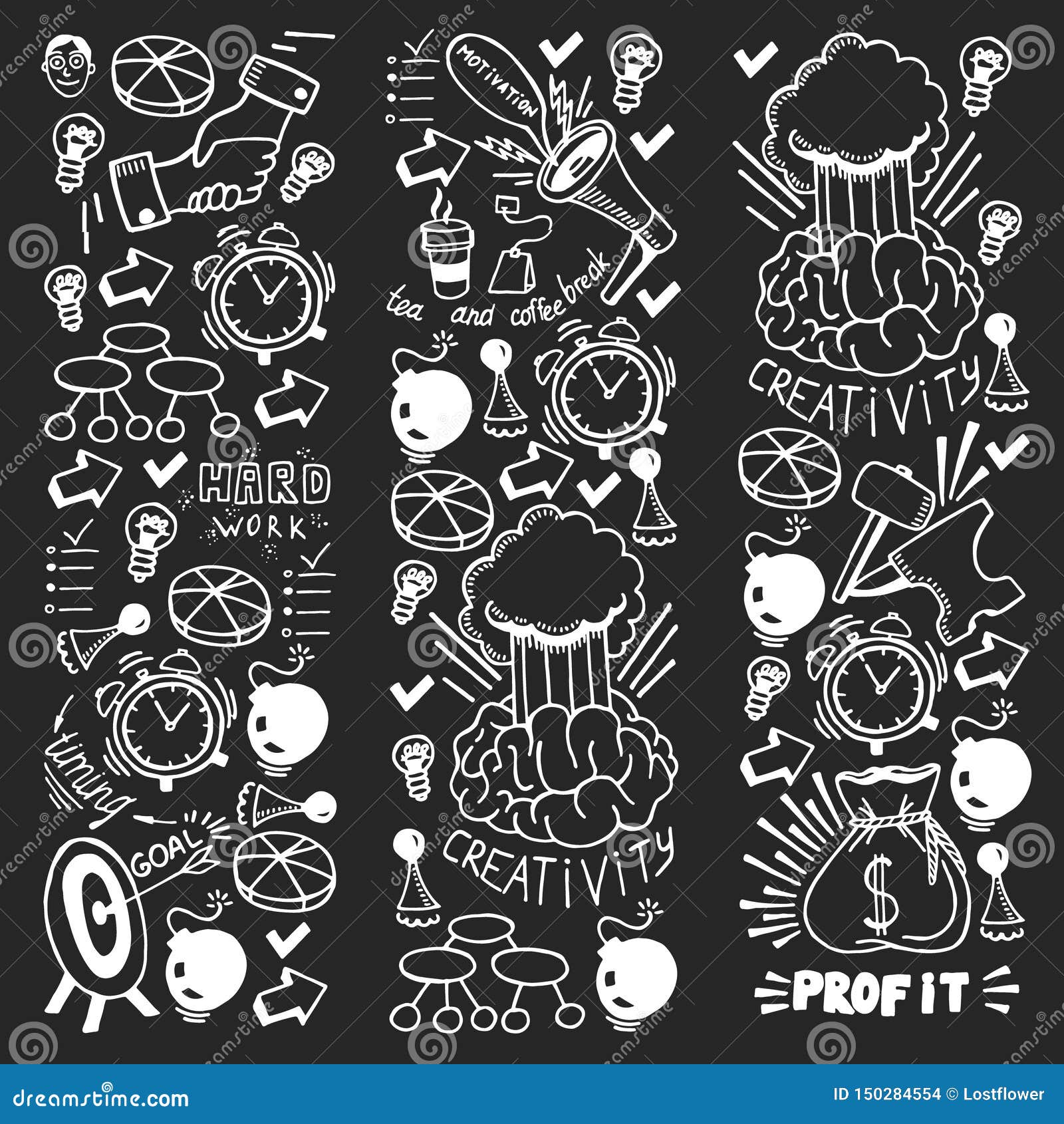 Start Up Concept. Vector Pattern with Motivational Icons. Rocket ...