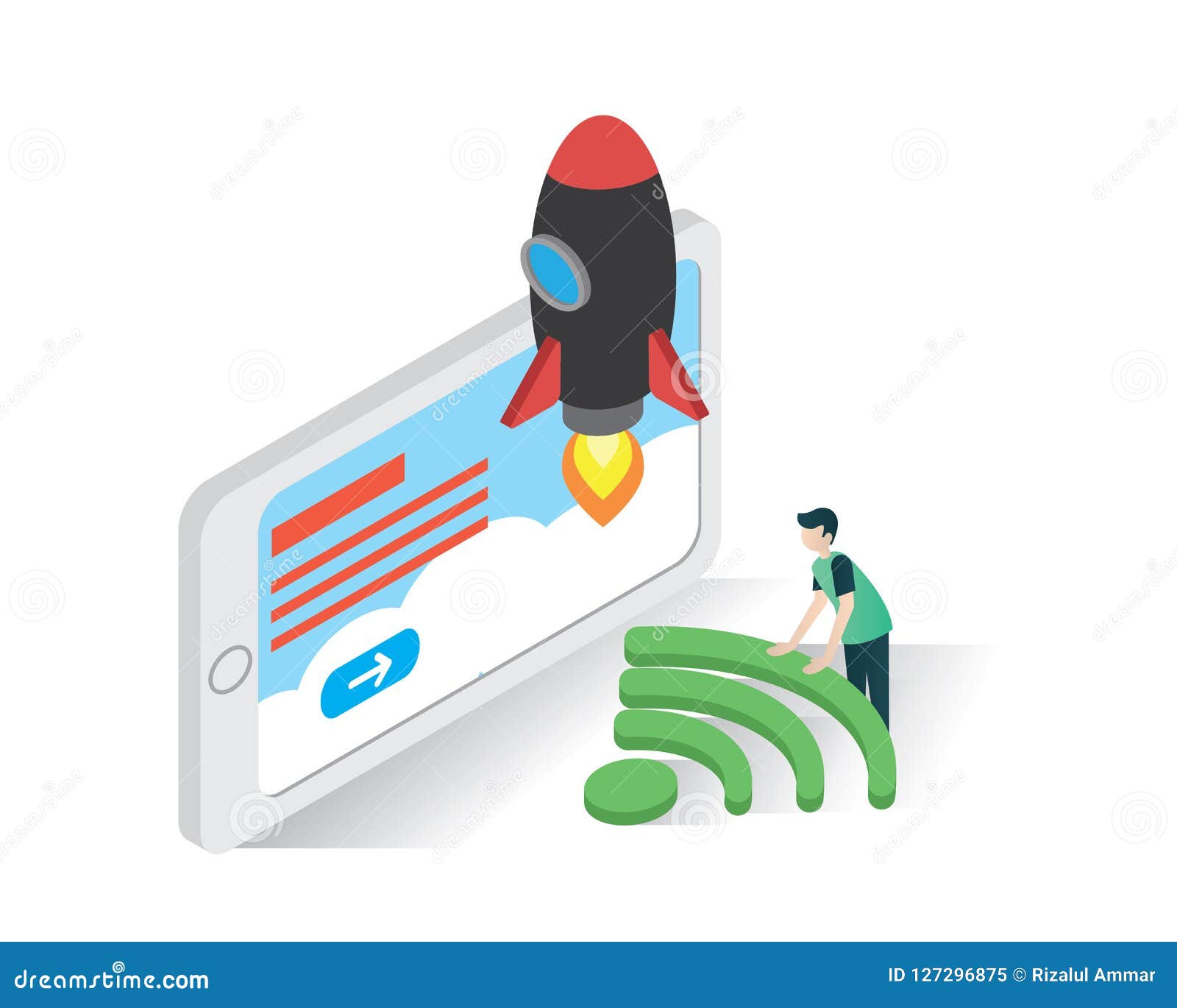 Start Up Connection Isometric Icons Concept, Rocket Illustration Vector ...