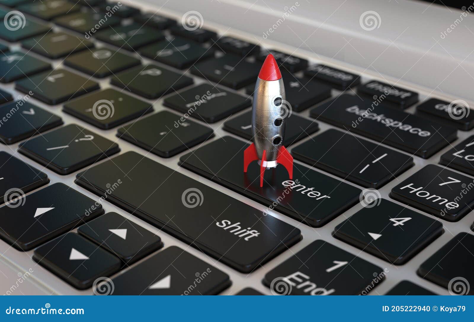Start Up 3d Concept, Space Ship Rocket on the Laptop Keyboard, 3d ...