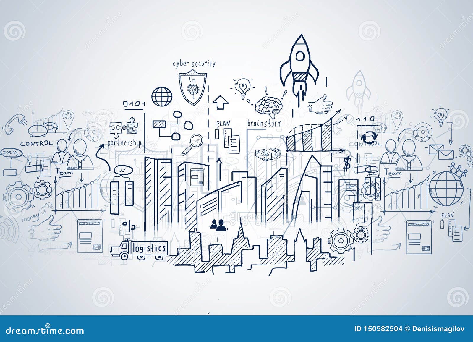 Start Up Drawing on White Wall Stock Photo - Image of architecture ...