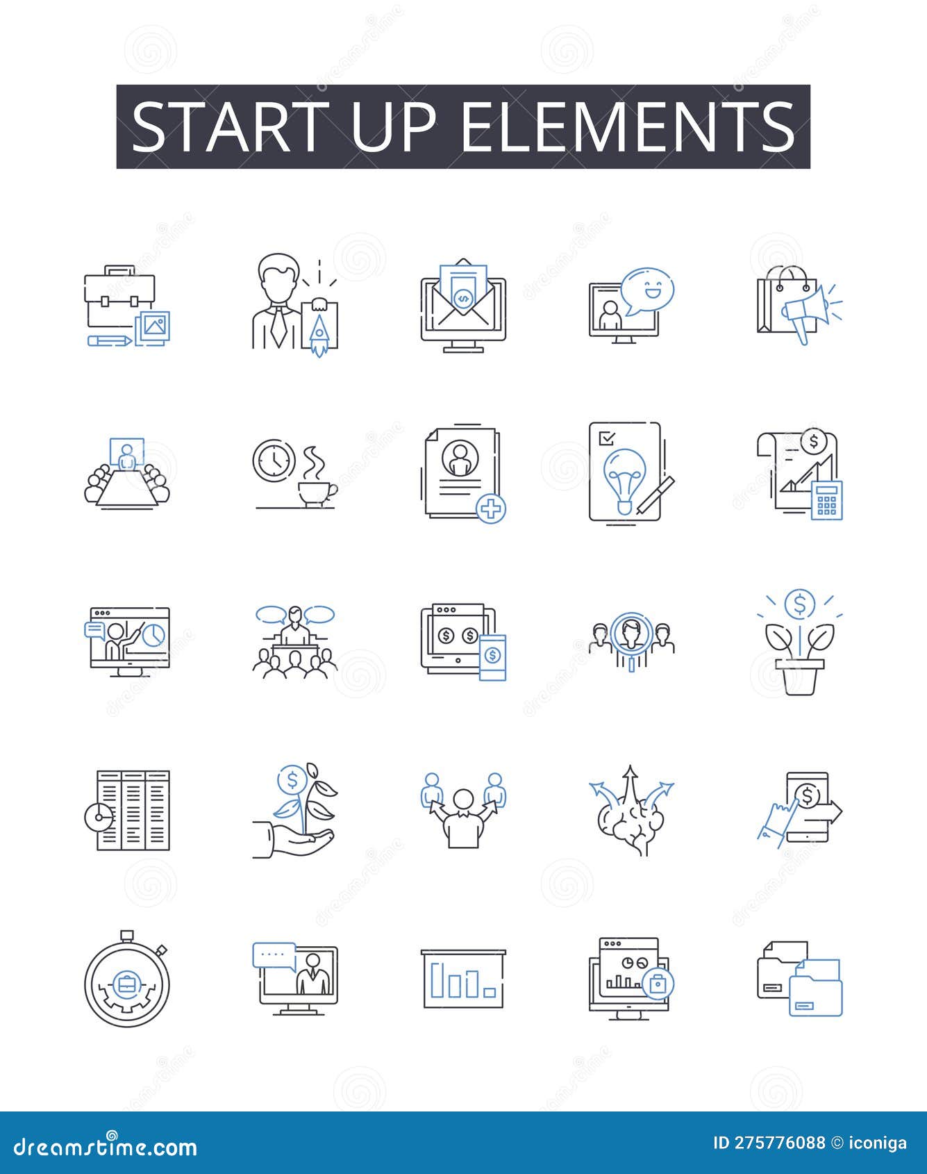 Start Up Elements Line Icons Collection. Business Launch, Initial Phase ...