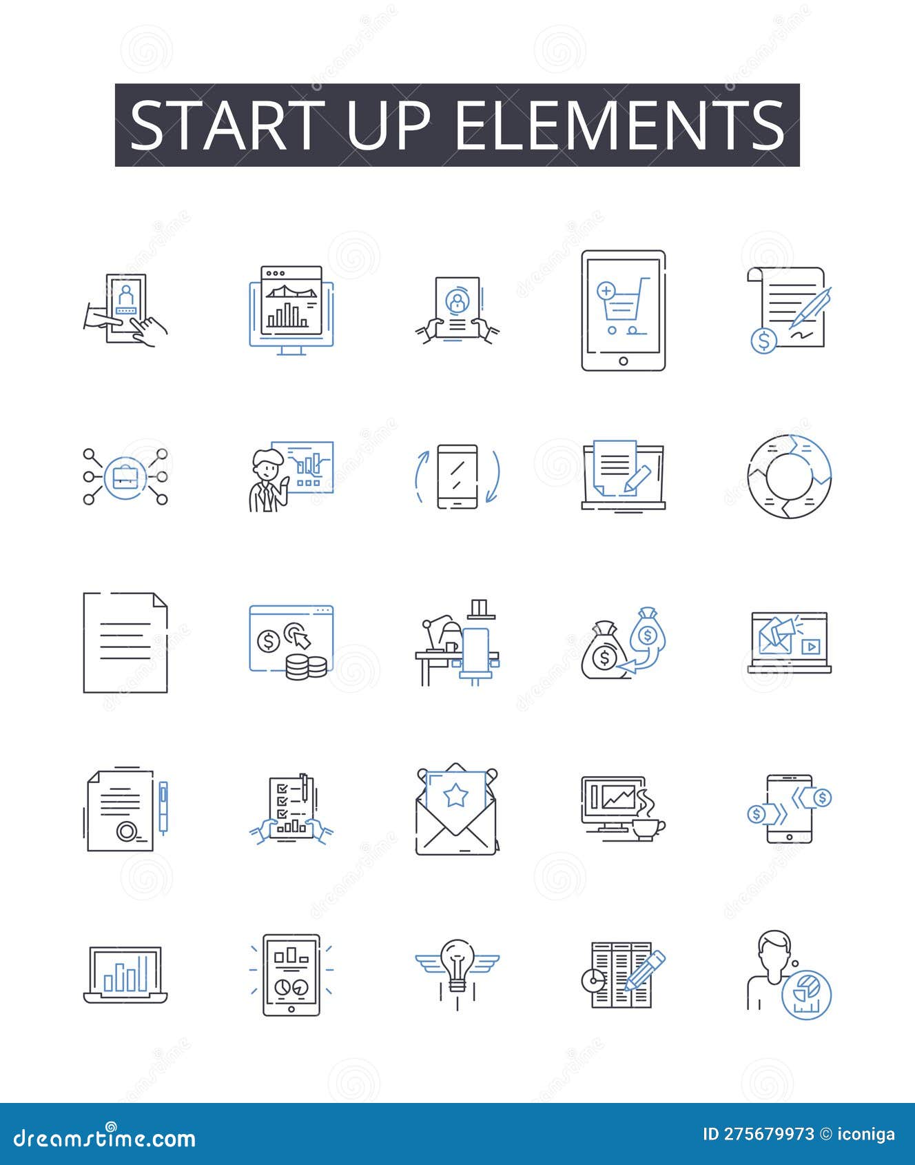 Commencement Phase Line Icons Collection. Introduction, Activation ...