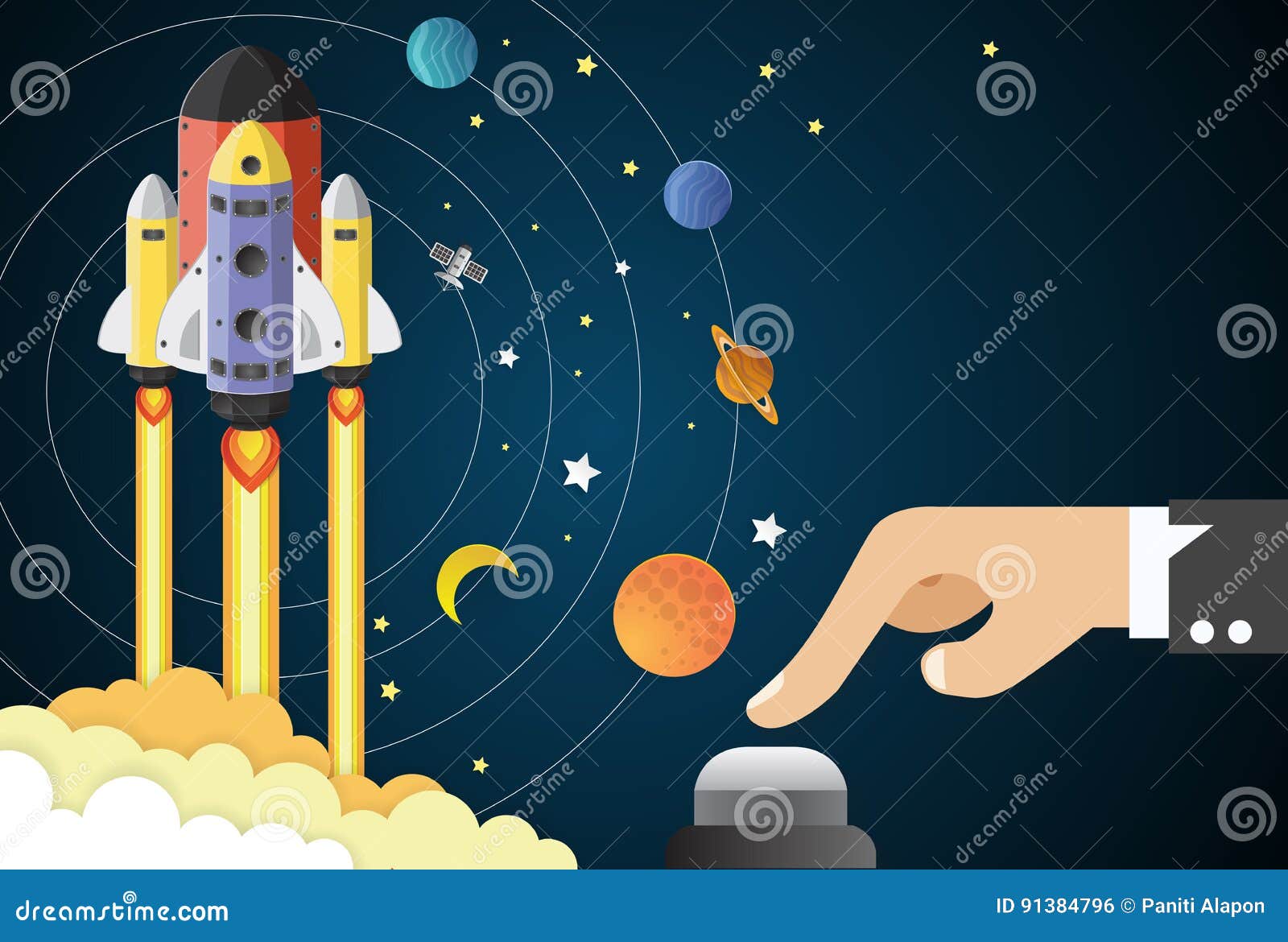 Start Up. Hands Pushing the Start Button Stock Vector - Illustration of ...