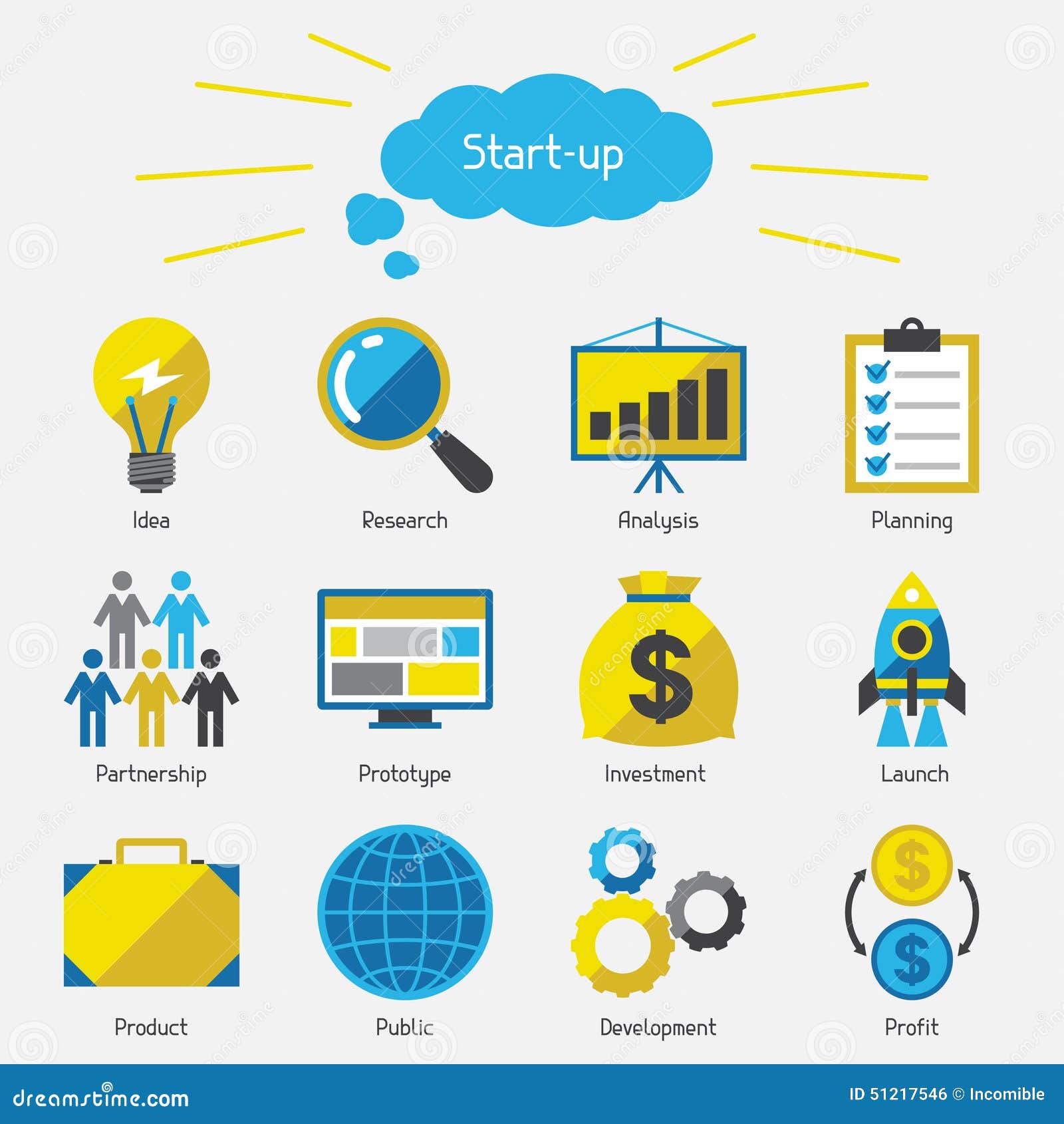 Start-up Icon Set in Flat Design Style Stock Vector - Illustration of ...